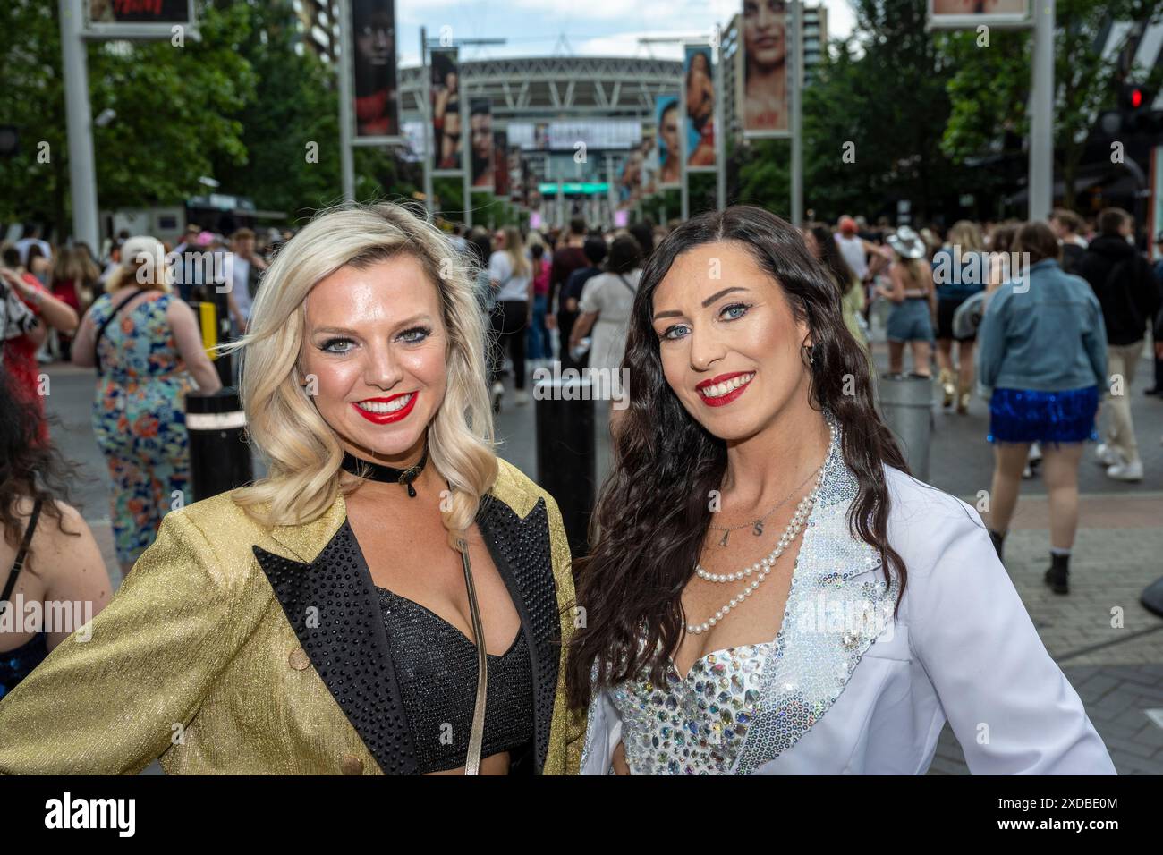 London, UK. 21 June 2024. Taylor Swift fans ('Swifties') on Olympic Way ...