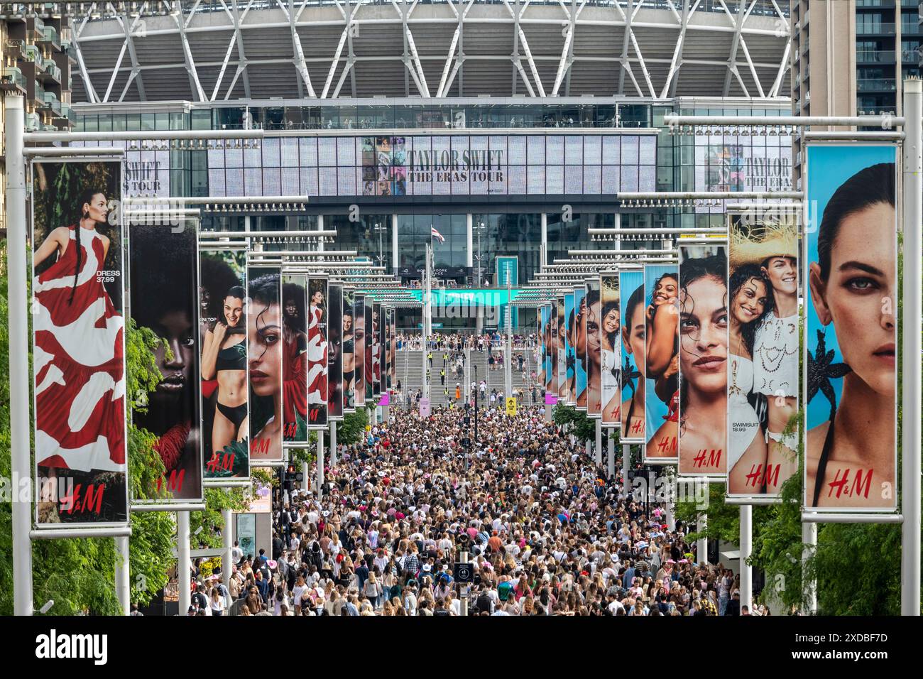 London, UK. 21 June 2024. Taylor Swift fans ('Swifties') on Olympic Way ...