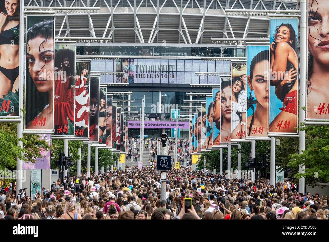 London, UK. 21 June 2024. Taylor Swift fans ('Swifties') on Olympic Way ...