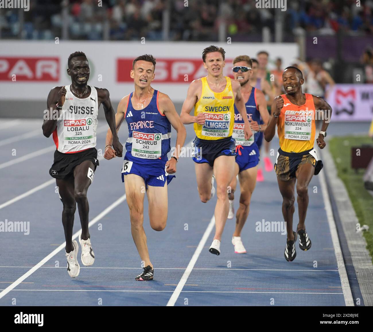 Dominic Lobalu of Switzerland and Yann Schrub of France competing in ...