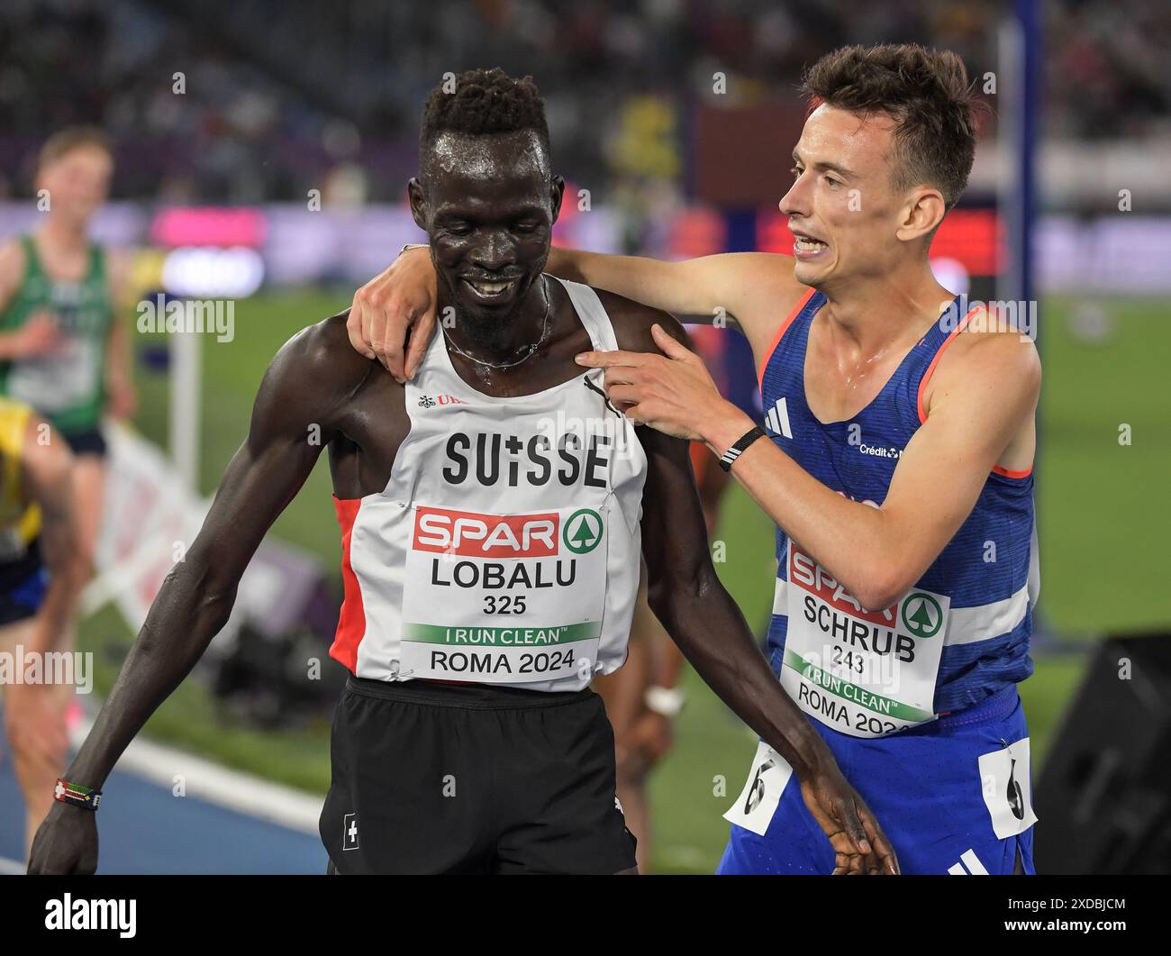 Dominic Lobalu of Switzerland and Yann Schrub of France competing in ...