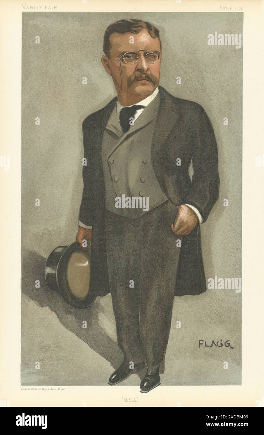 VANITY FAIR SPY CARTOON U.S. President Theodore Roosevelt 'USA'. Flagg ...