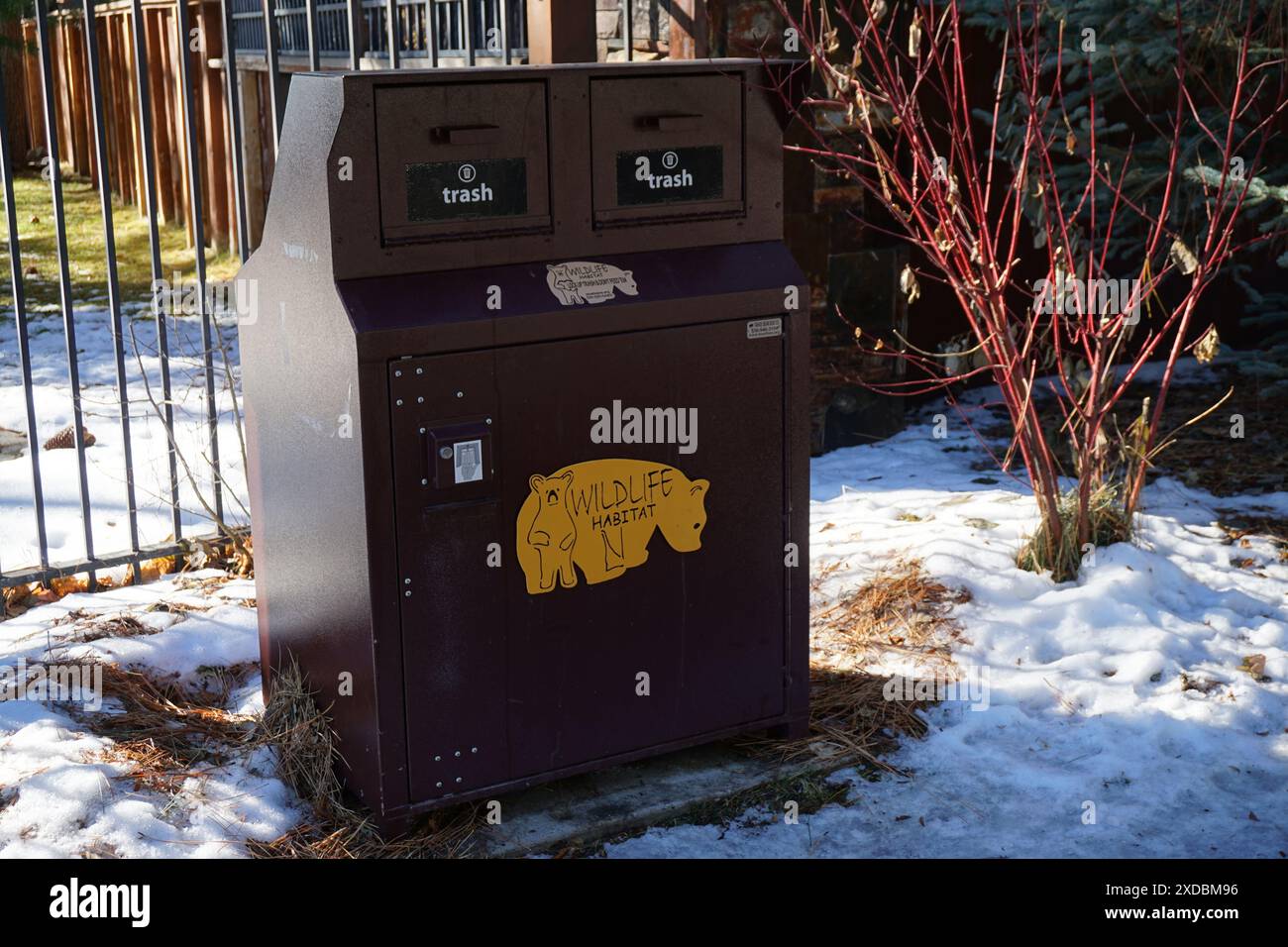 bear proof brown garbage cans in lake tahoe ca usa Stock Photo - Alamy