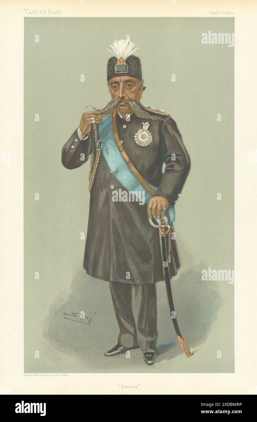 VANITY FAIR SPY CARTOON Mozaffar ad-Din Shah Qajar, 5th Shah of 'Persia ...