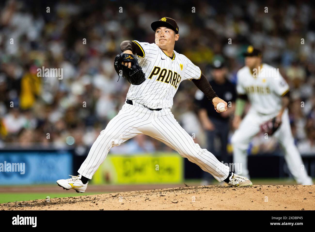 San Diego Padres relief pitcher Yuki Matsui works against the Milwaukee ...
