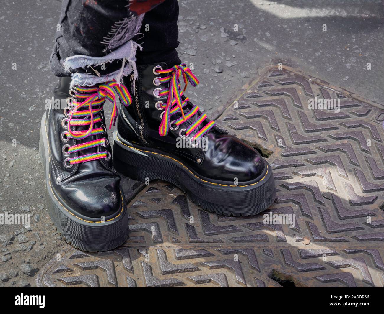 black boots with rainbow laces at Nottingham pride parade, LGBTQ ...