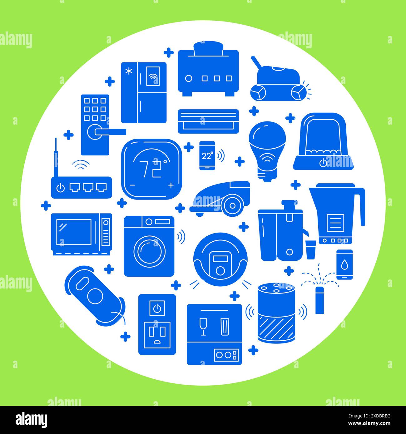 Home automation round poster template in flat style. Banner with smart ...