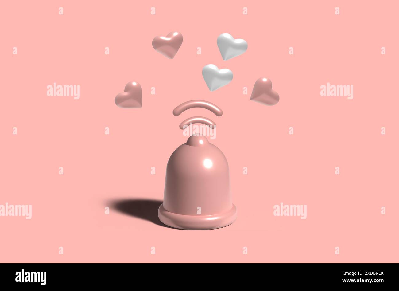 Pink bell and heart notifications, 3D rendering illustration Stock ...