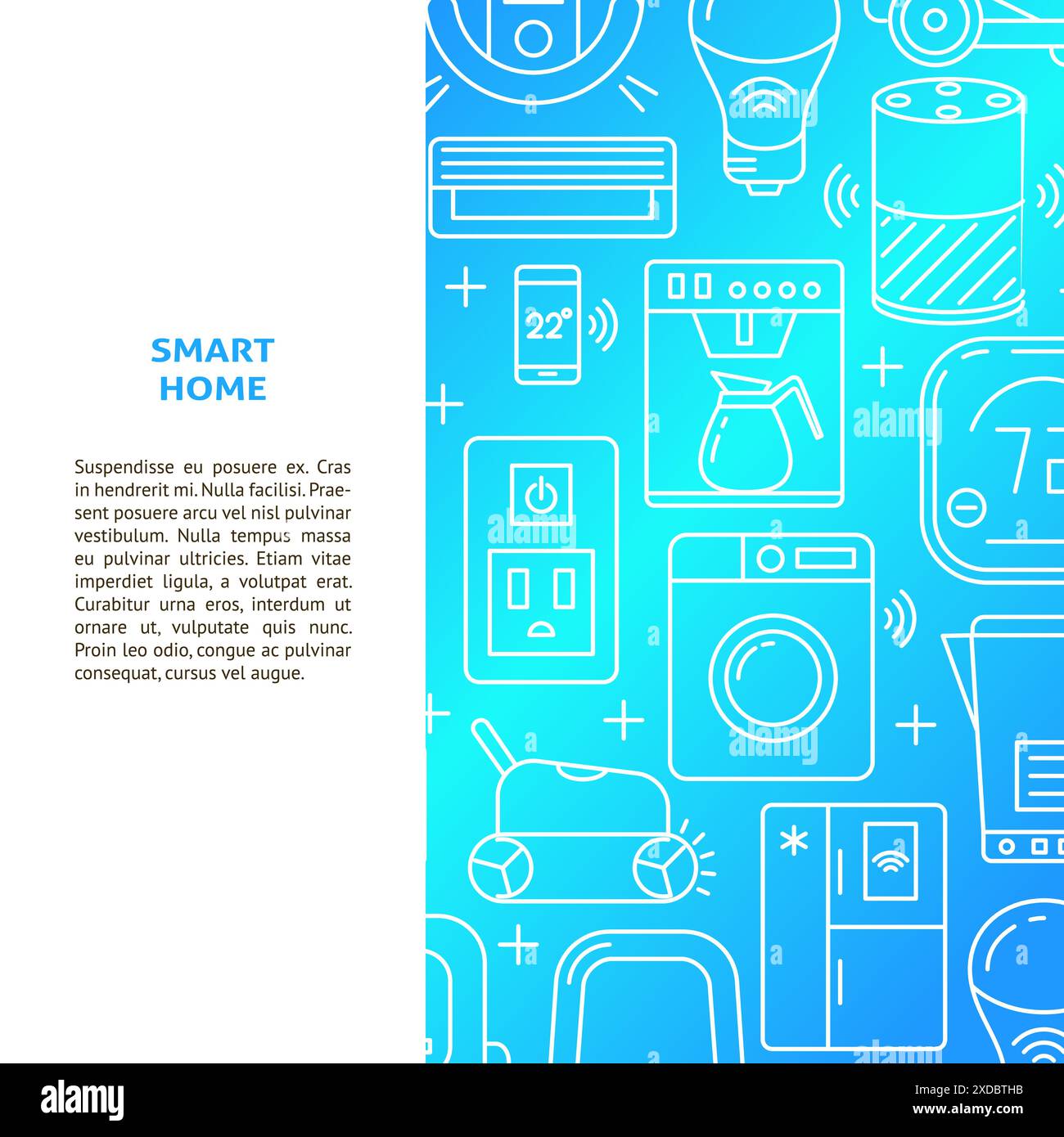 Smart home banner template in line style with place for text ...