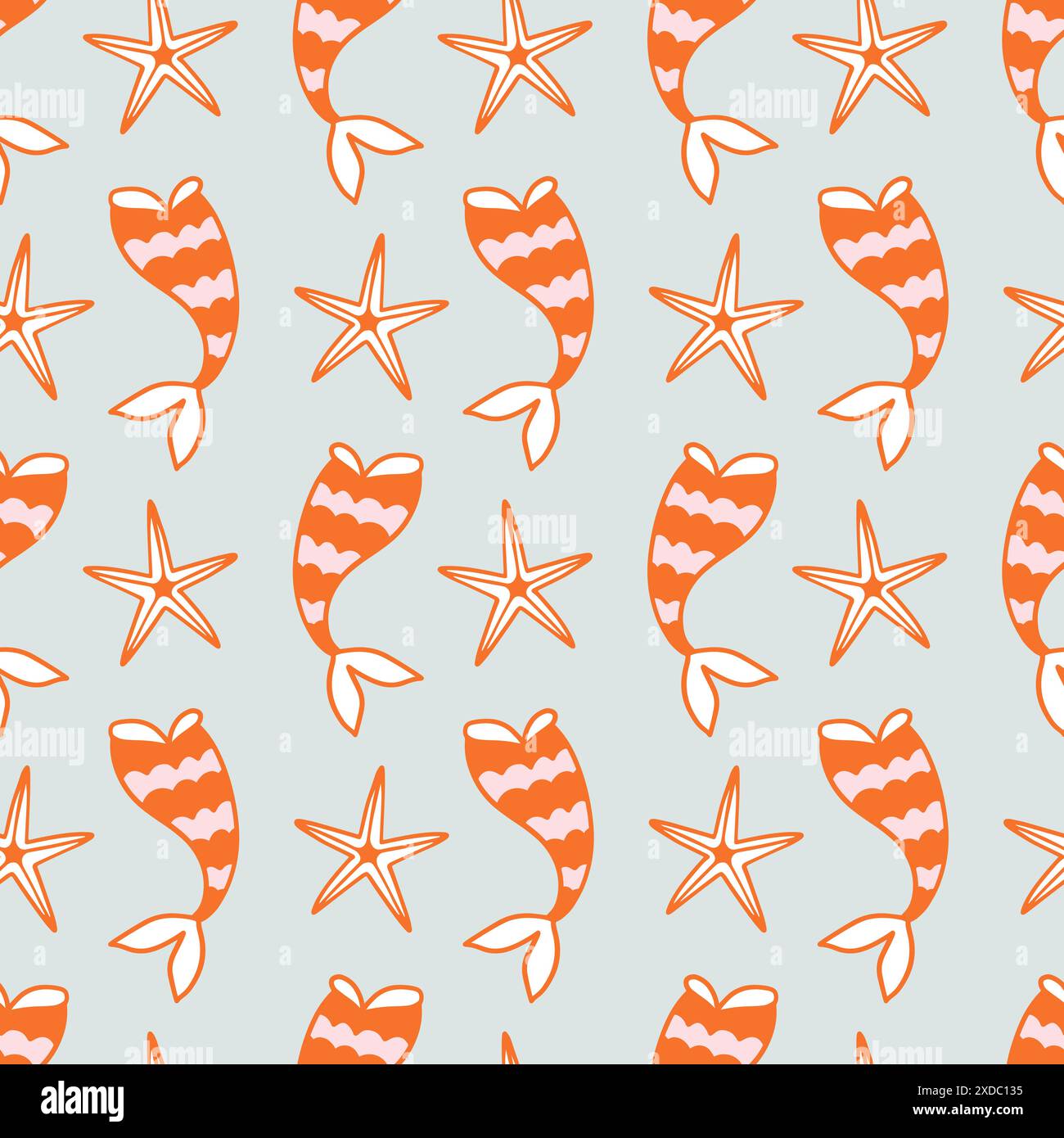 Cute Mermaid Tails and Sea Stars Seamless Pattern Stock Vector Image ...