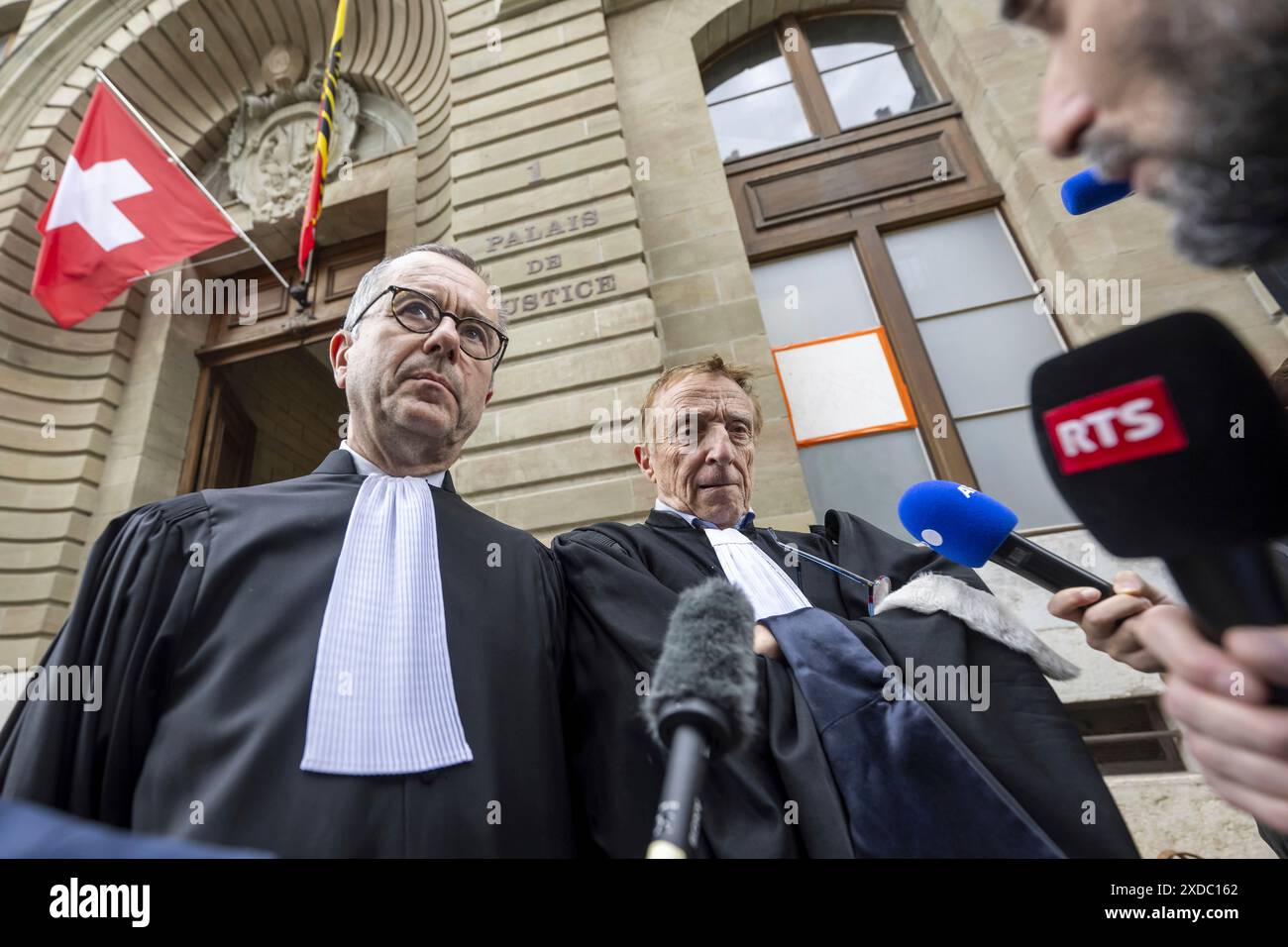 Lawyers of the accused, Nicolas Jeandin, left, and Robert Assael, right ...