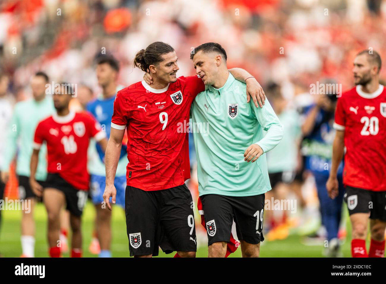 Berlin, Germany. 21st, June 2024. Marcel Sabitzer (9) and Christoph ...