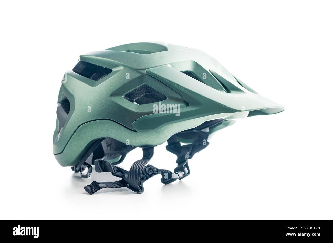 Green Mountain Bike Helmet With Adjustable Straps isolated on a white ...