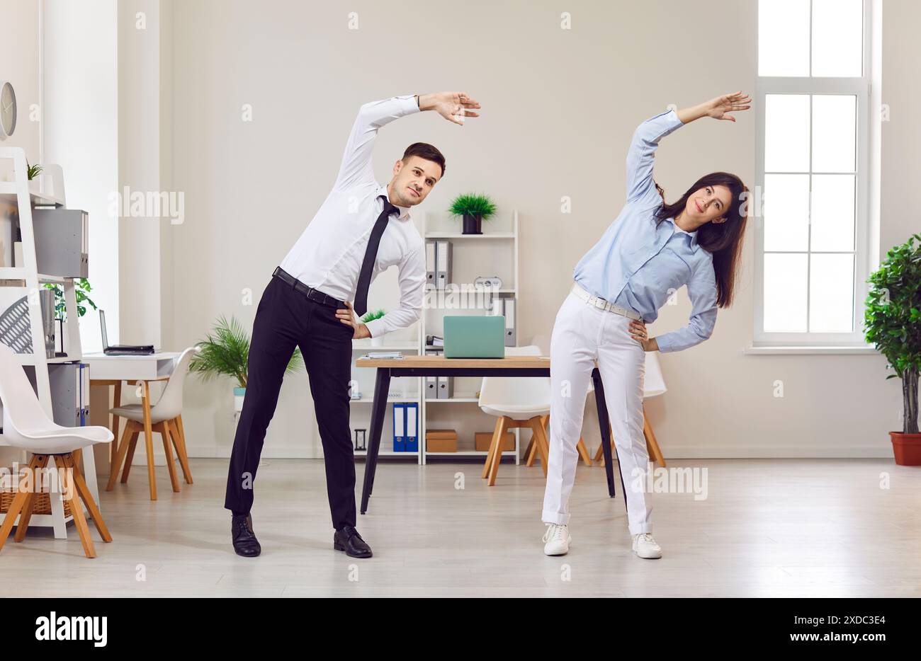 Business and healthy ofice lifestyle, young office workers doing ...