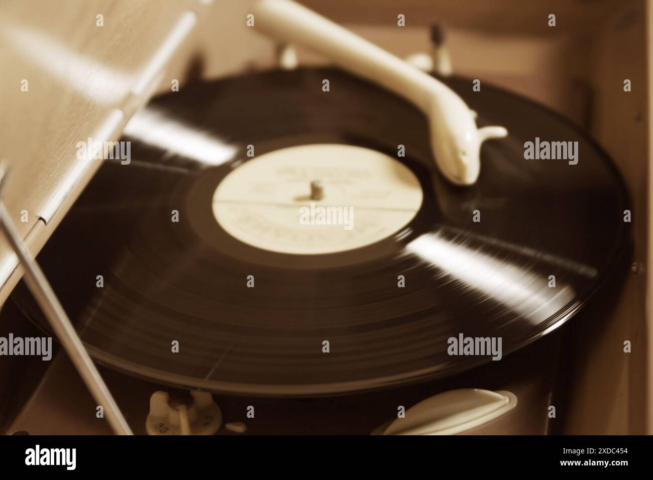 Rotation of a vinyl in vintage radio gramophone 1960s 1960s Stock Photo ...