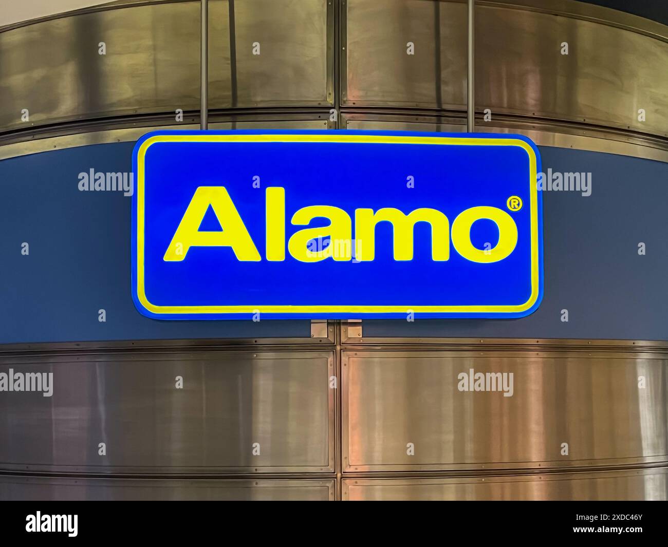 Houston, Texas, USA - April 1, 2024: Close up of Alamo sign at an ...