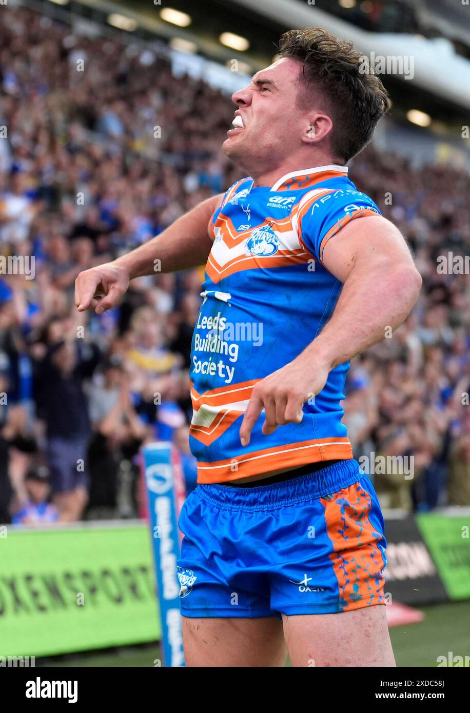 Leeds Rhinos' Brodie Croft celebrates scoring his side's second try of ...
