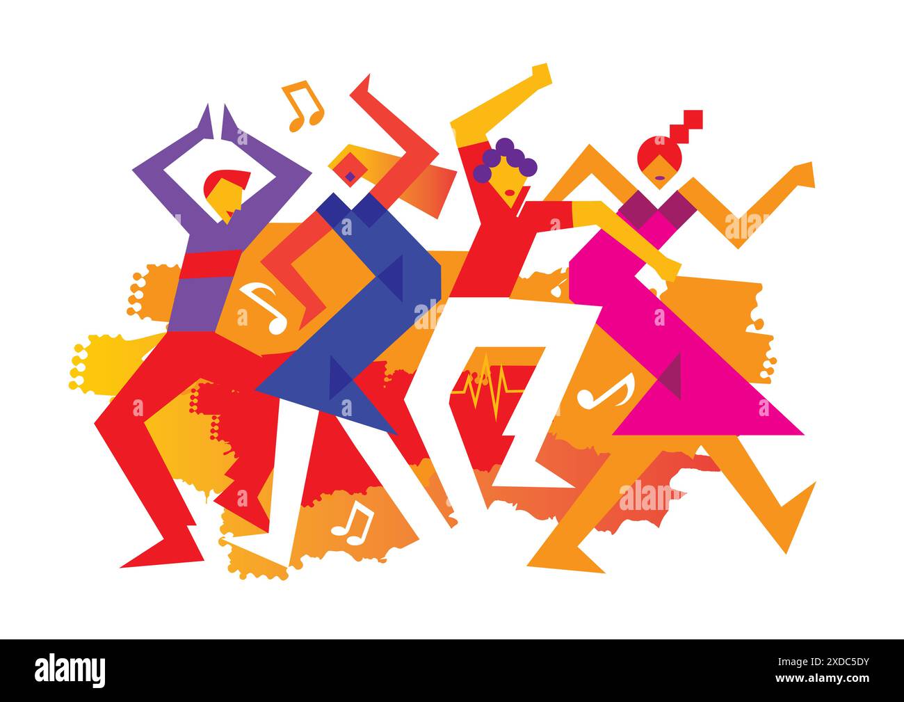 Two dancing couples, wild crazy dance party,cartoon. Expressive ...