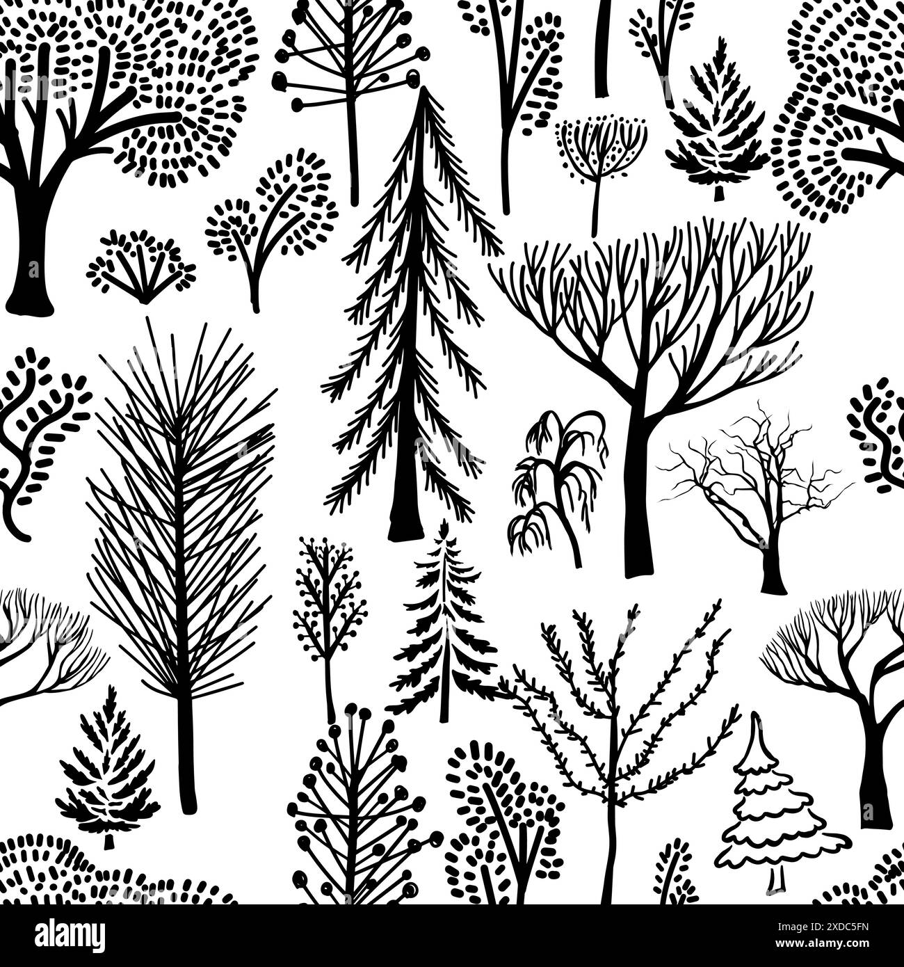Trees seamless pattern. Simple children's drawings. Forest. Seamless ...