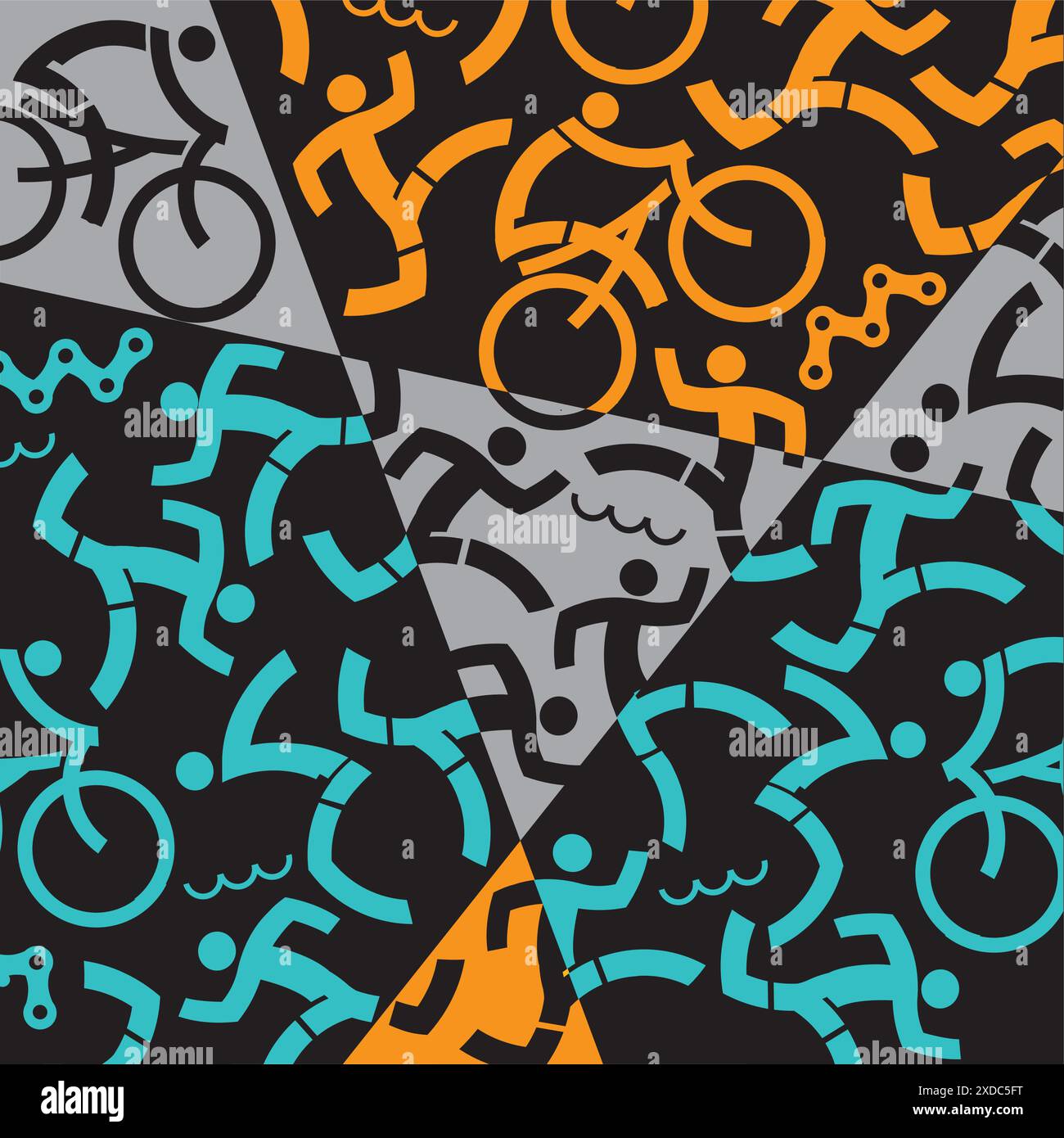 Triathlon icons, colorful dynamic background. Background with symbols ...