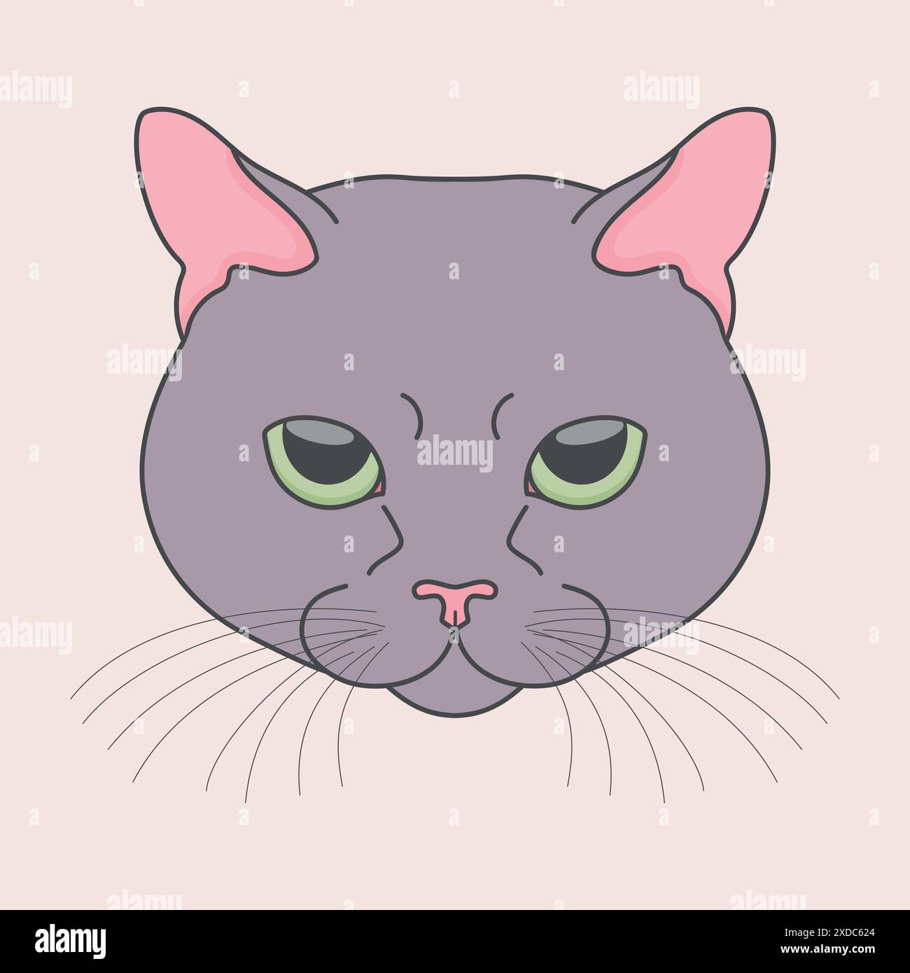 Gray cat head. Feline face. Cat with green eyes. Vector illustration ...
