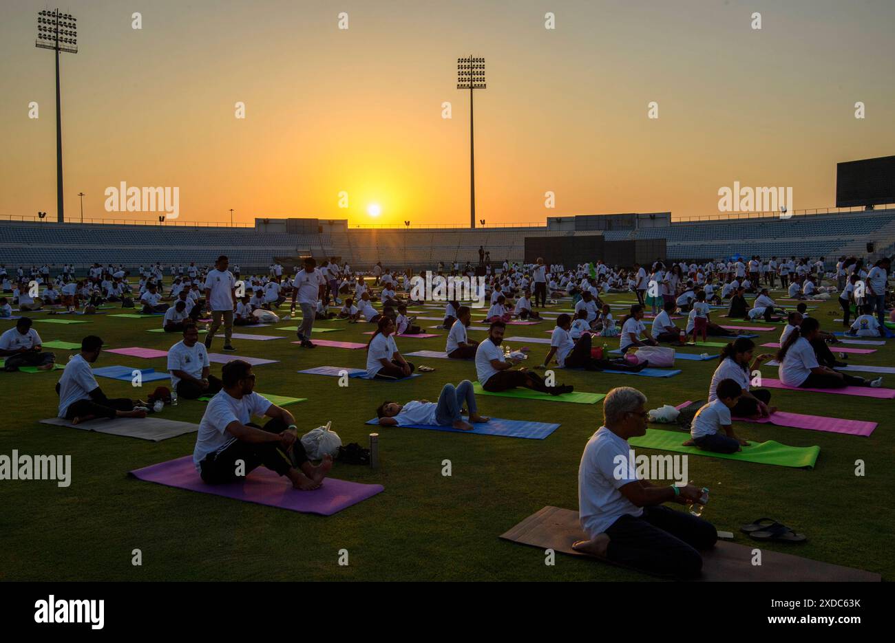 UN International Day of Yoga in Doha People participate in the yoga ...