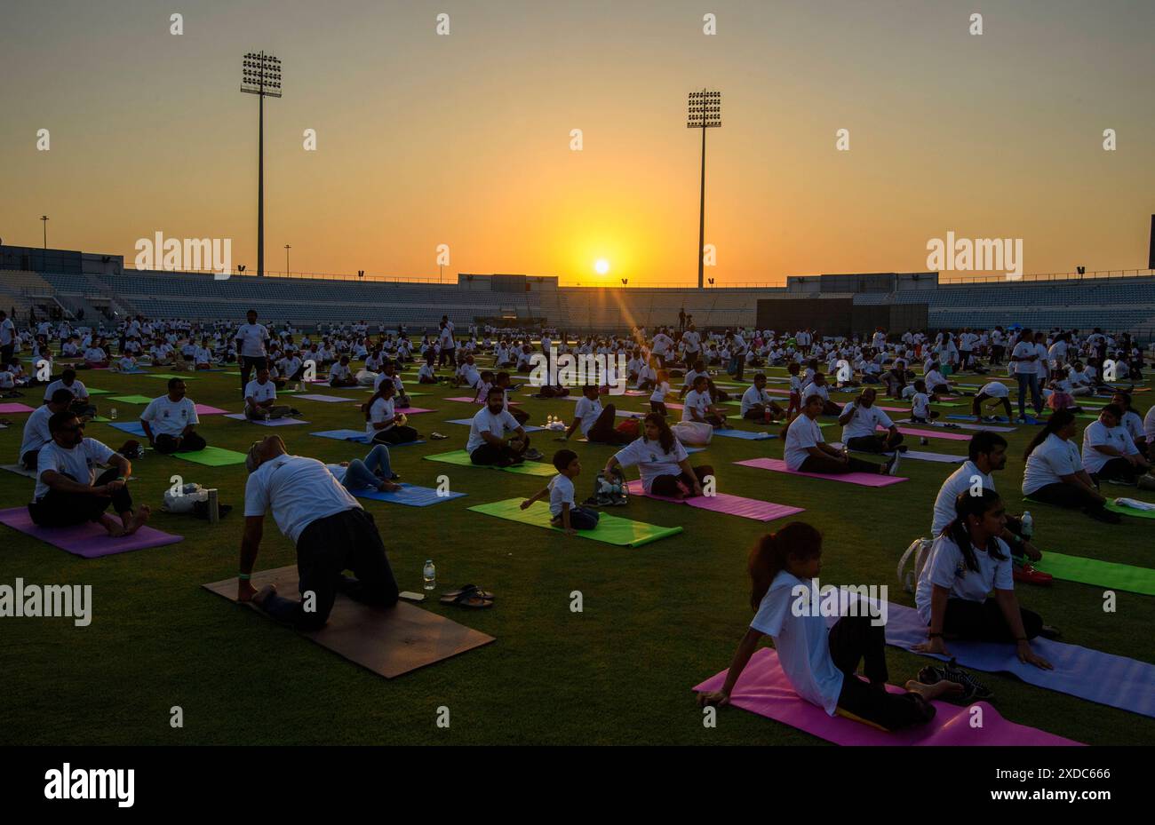 UN International Day of Yoga in Doha People participate in the yoga ...