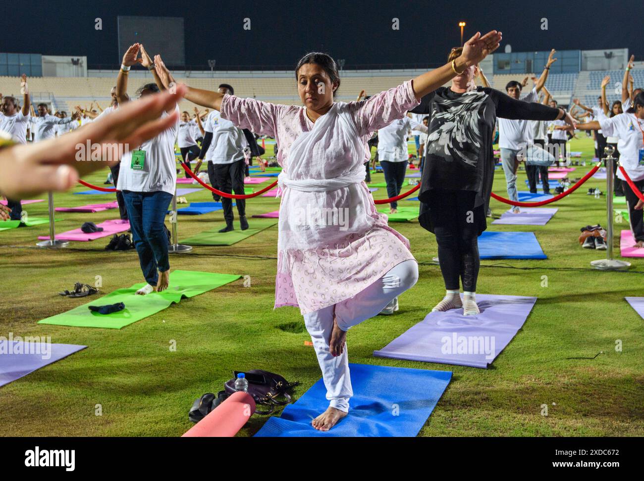 UN International Day of Yoga in Doha People perform in the yoga event ...