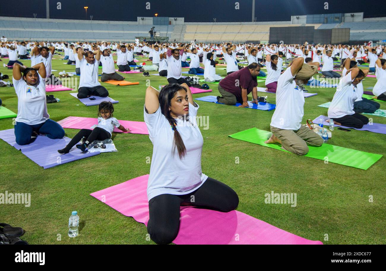 UN International Day of Yoga in Doha People perform in the yoga event ...