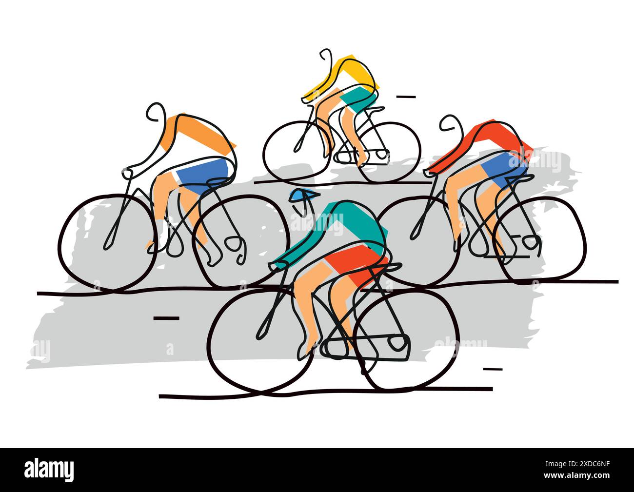 Cycling race, line art stylized. Illustration of group of cyclists on a ...
