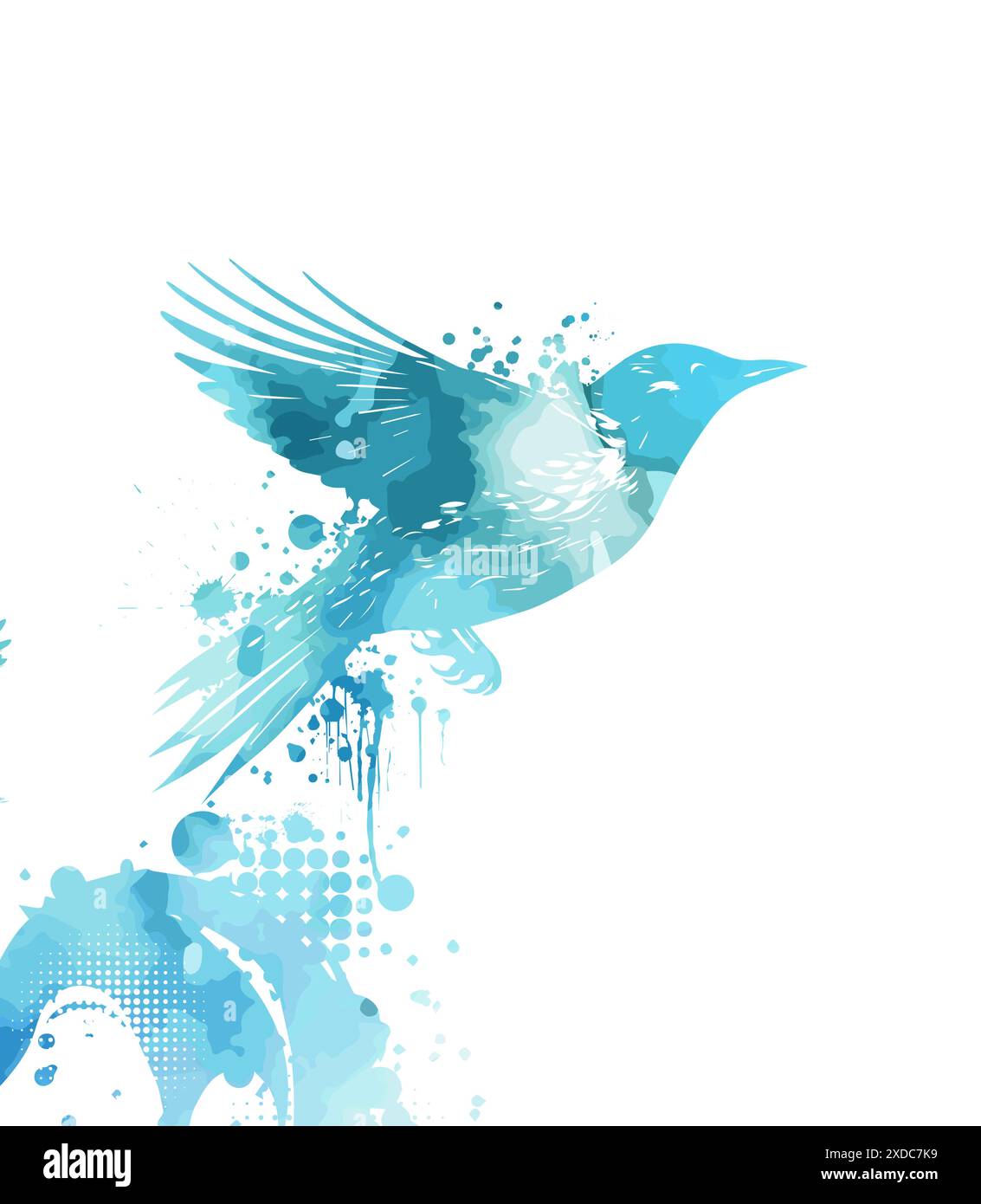 Abstract blue flying starling from blots. Graffiti style. Vector ...