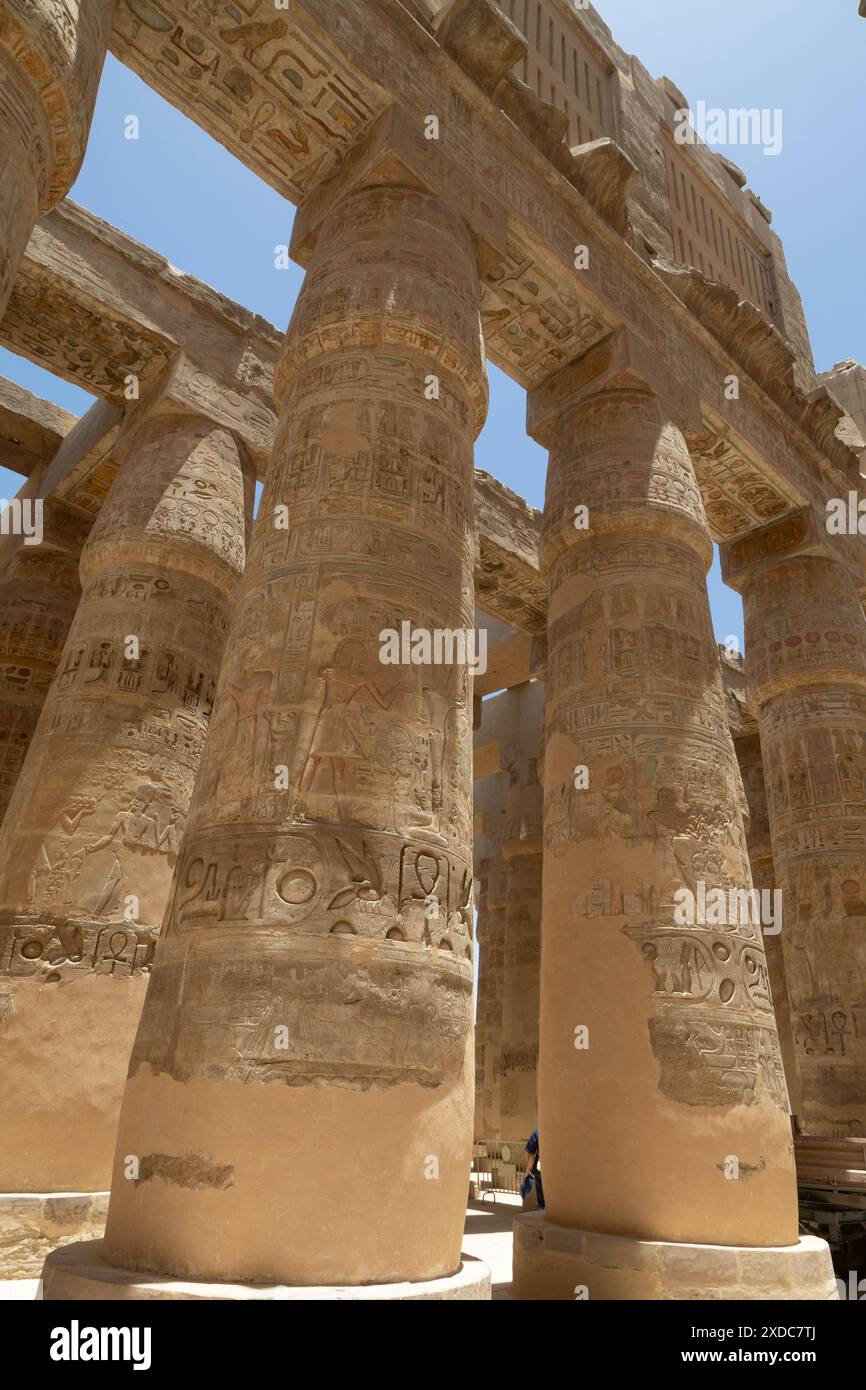 Large closed-bud papyriform columns in the hypostyle hall of the Amun ...