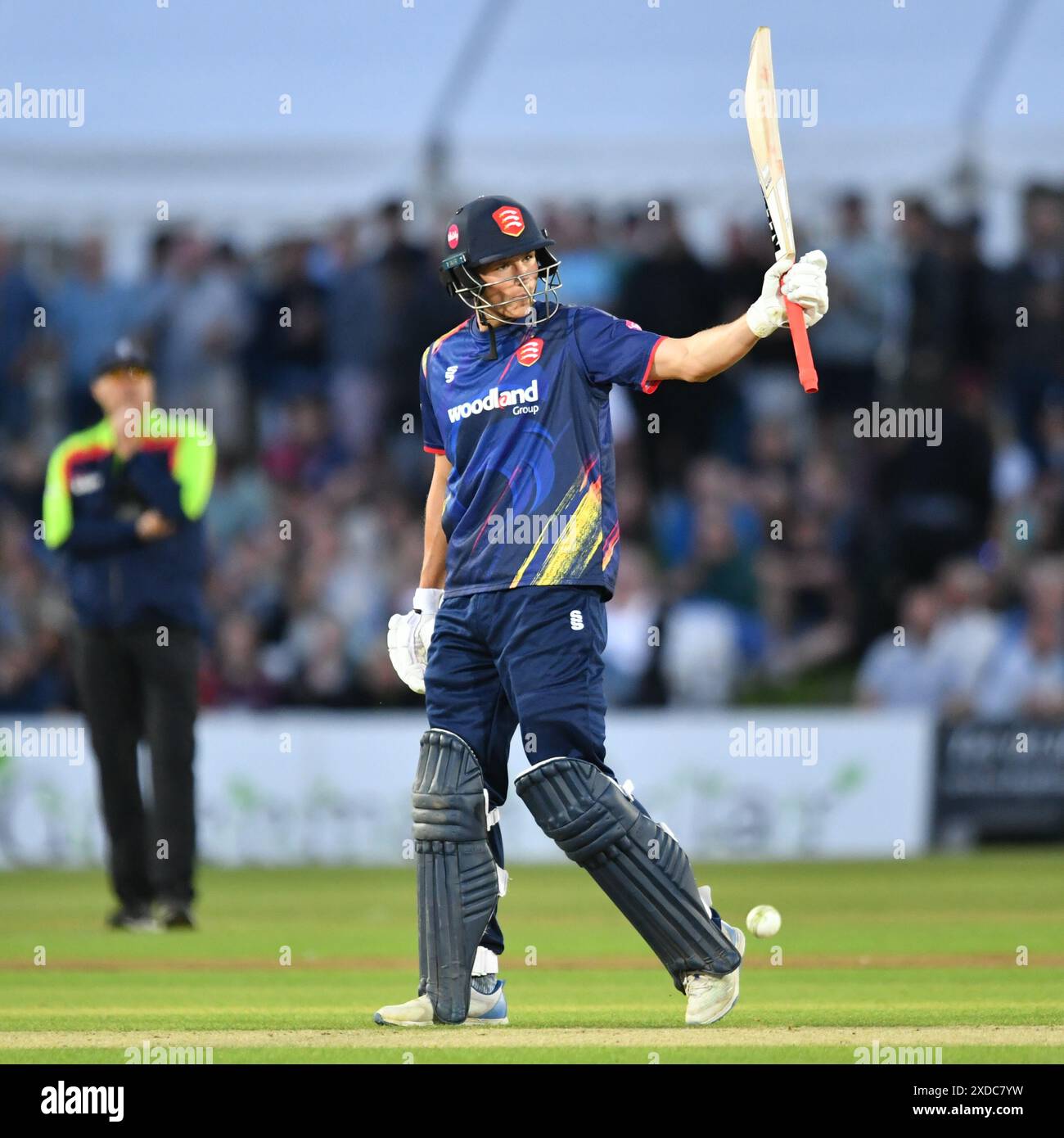 Canterbury, England. 21 Jun 2024. Michael Pepper celebrates reaching 50 ...