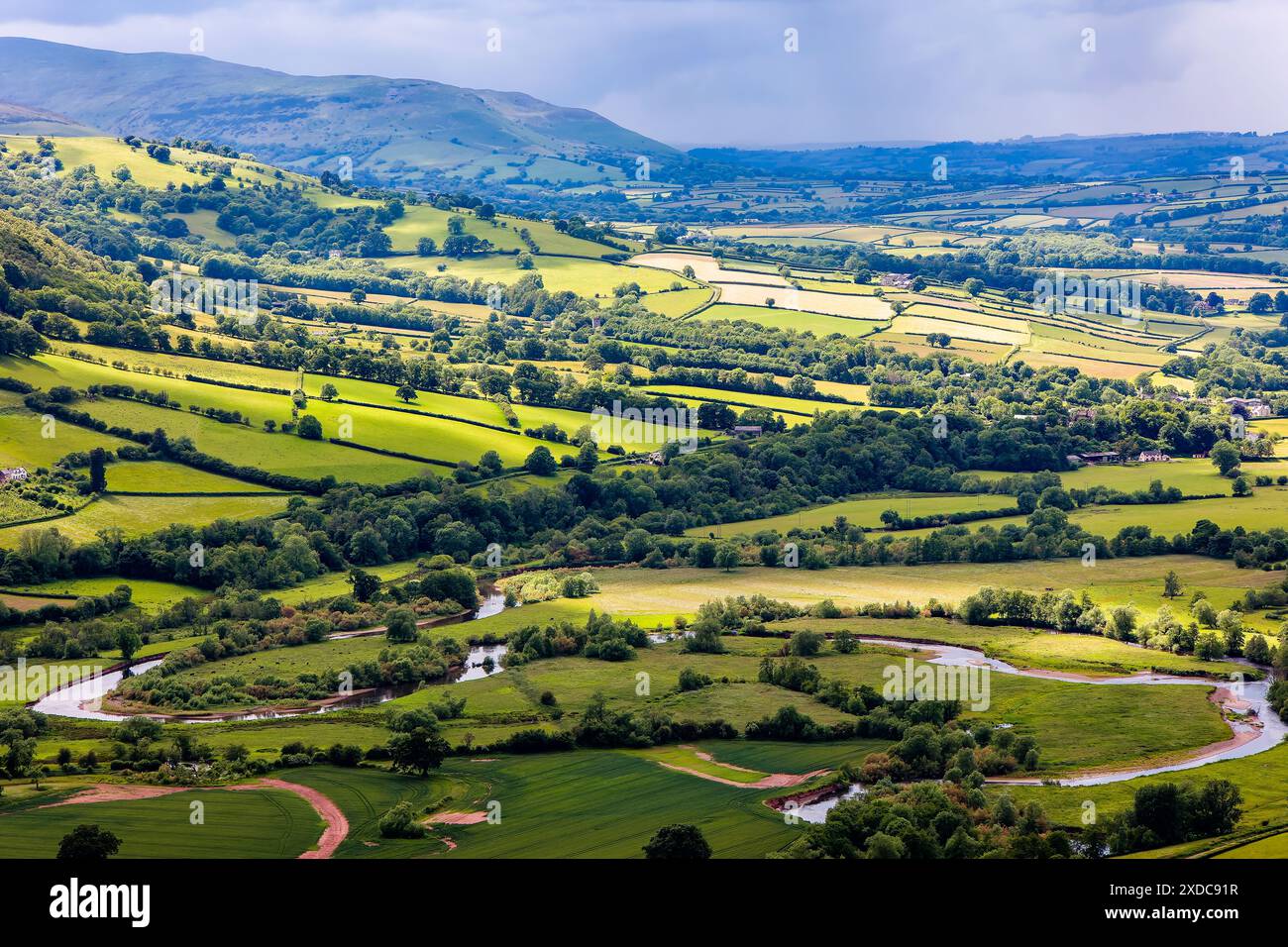 Farmland and rolling hills in the countryside (Wales, UK Stock Photo ...