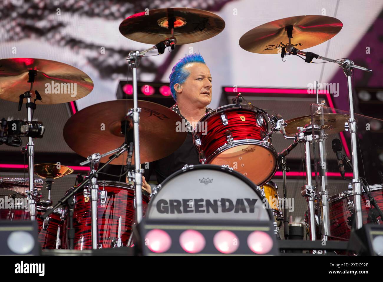 Manchester, England, 21st June, 2024. Tré Cool of Green Day headlining ...