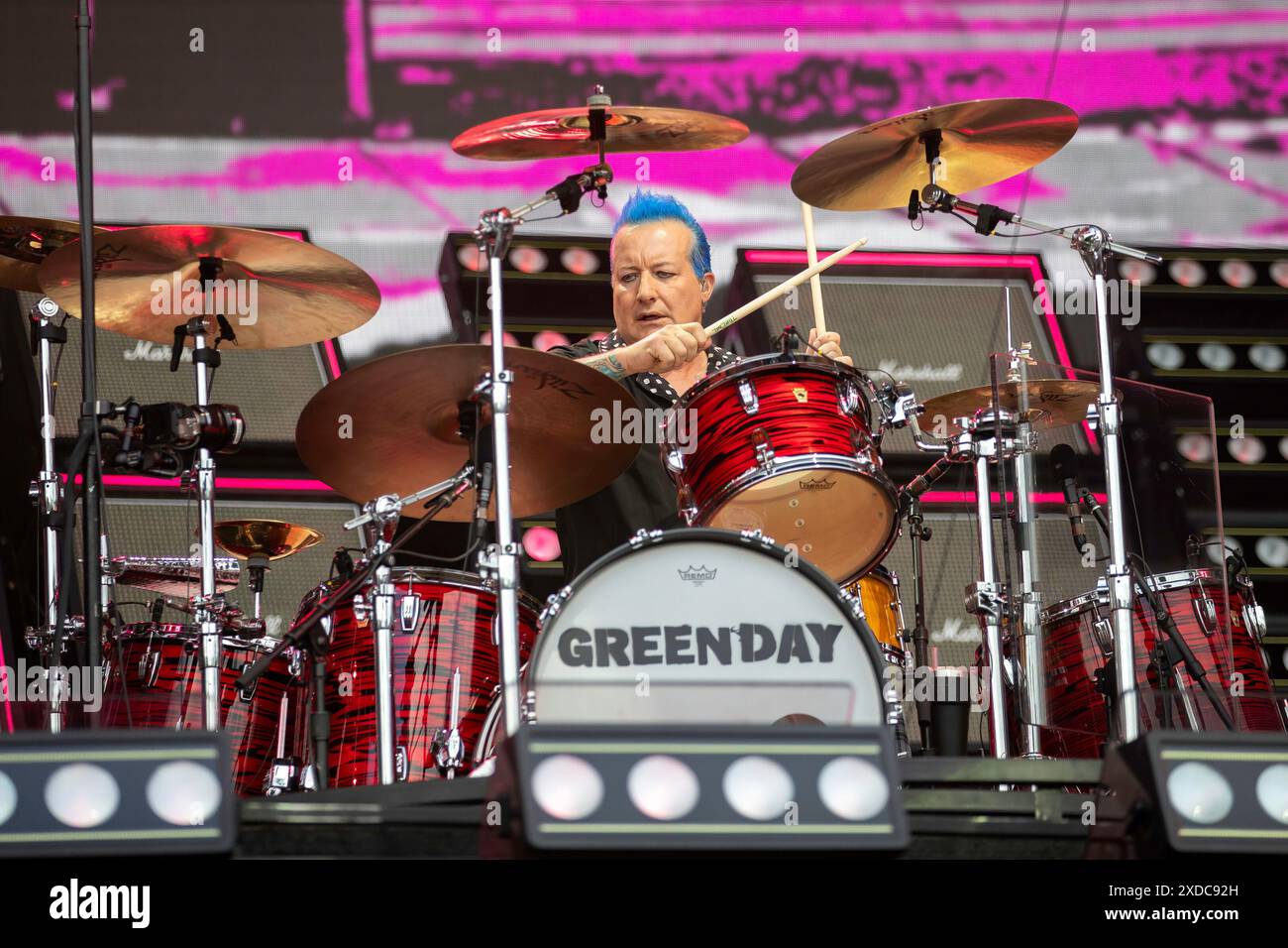 Manchester, England, 21st June, 2024. Tré Cool of Green Day headlining ...