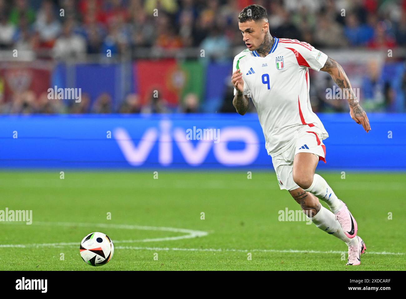 Gianluca Scamacca (9) of Italy pictured in action during a soccer game ...