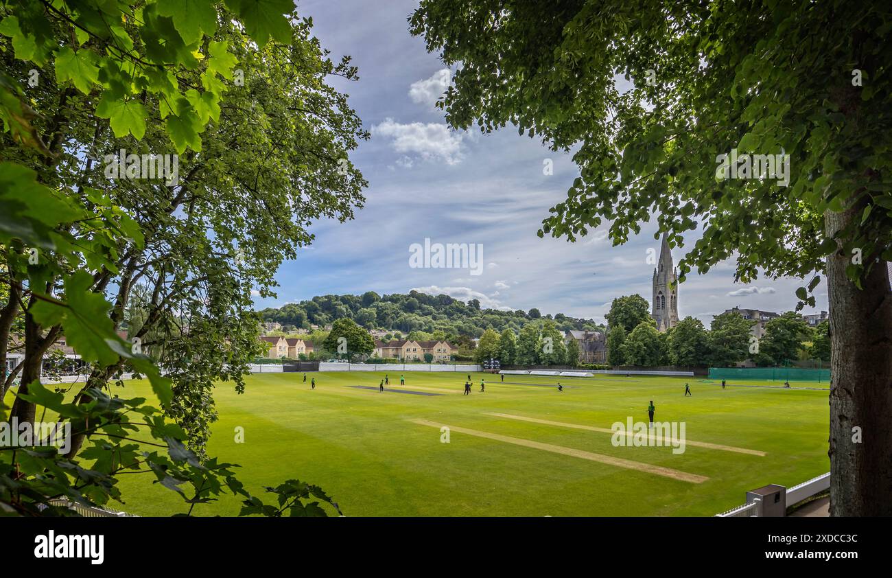 Ladies cricket team playing on cricket ground in centre of Bath ...