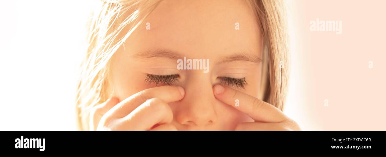 close up part human eyes of little child 3 years old, blonde girl ...
