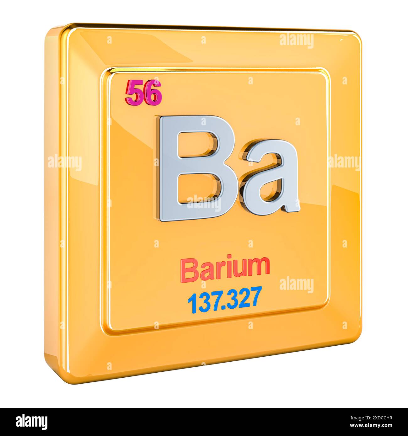 Barium Ba, chemical element sign with number 56 in periodic table. 3D ...