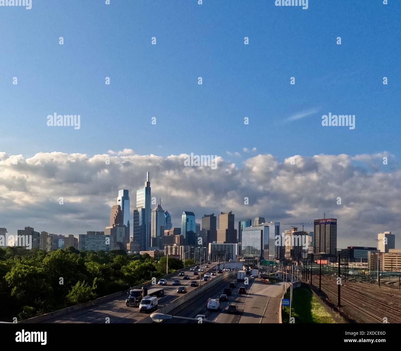 Clouds hang behind the Philadelphia skyline, as seen from the Spring ...