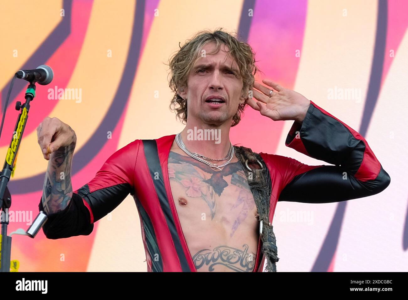 Newport, UK. 21st June, 2024. Justin Hawkins, lead vocalist and ...