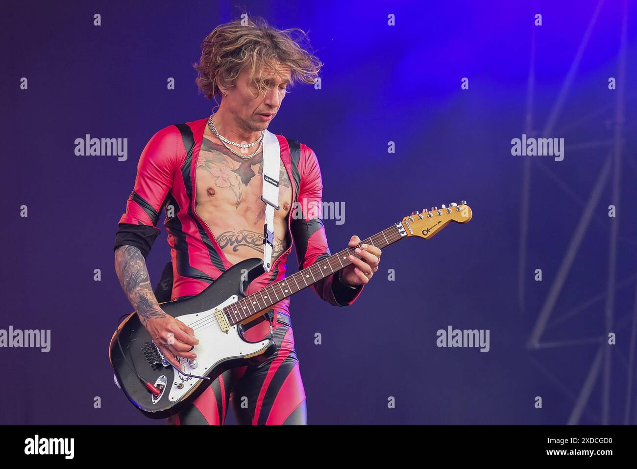 Justin Hawkins, lead vocalist and guitarist with British glam rock band ...