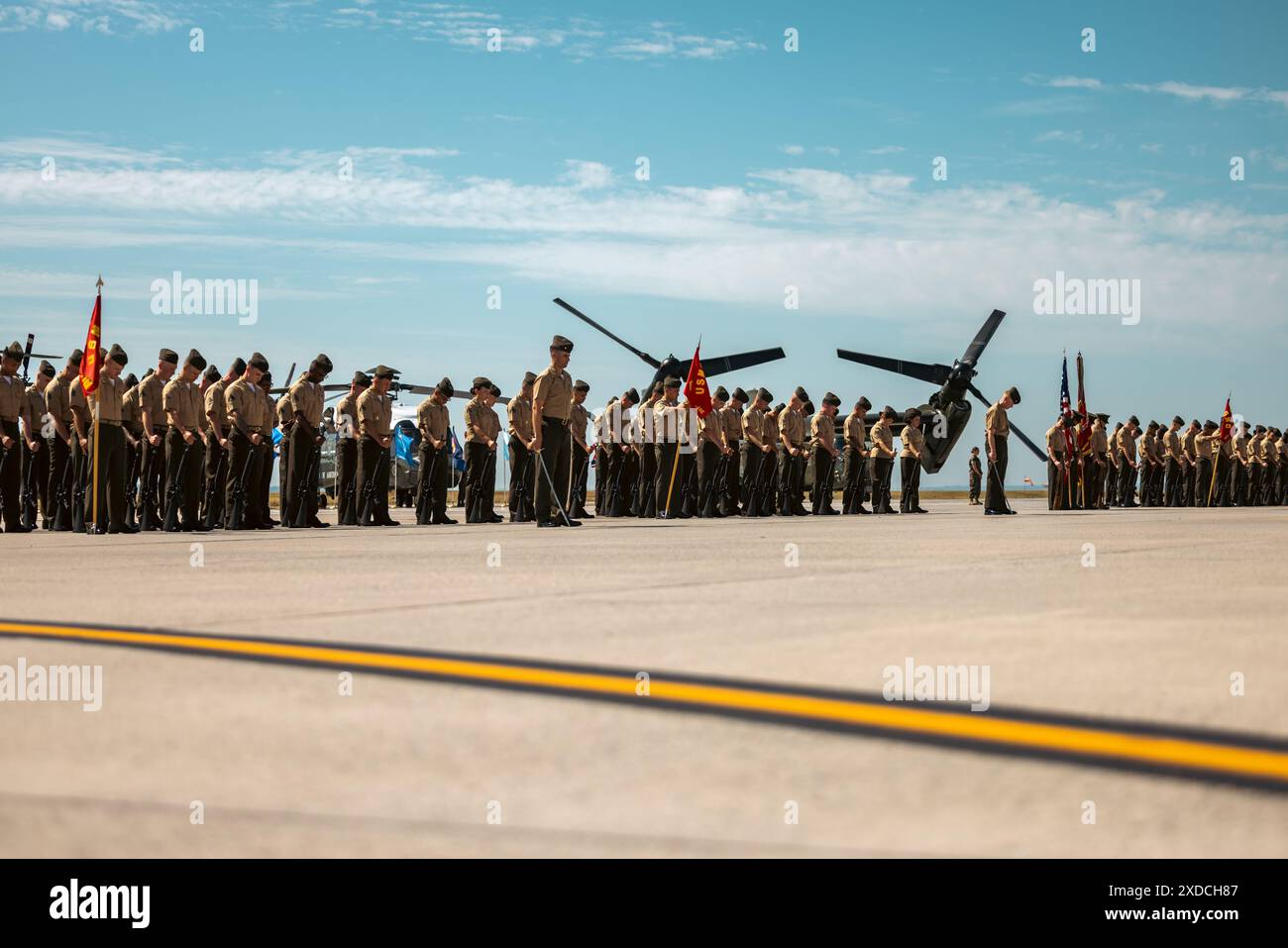 U.S. Marines with Marine Corps Air Facility Quantico stand in formation ...