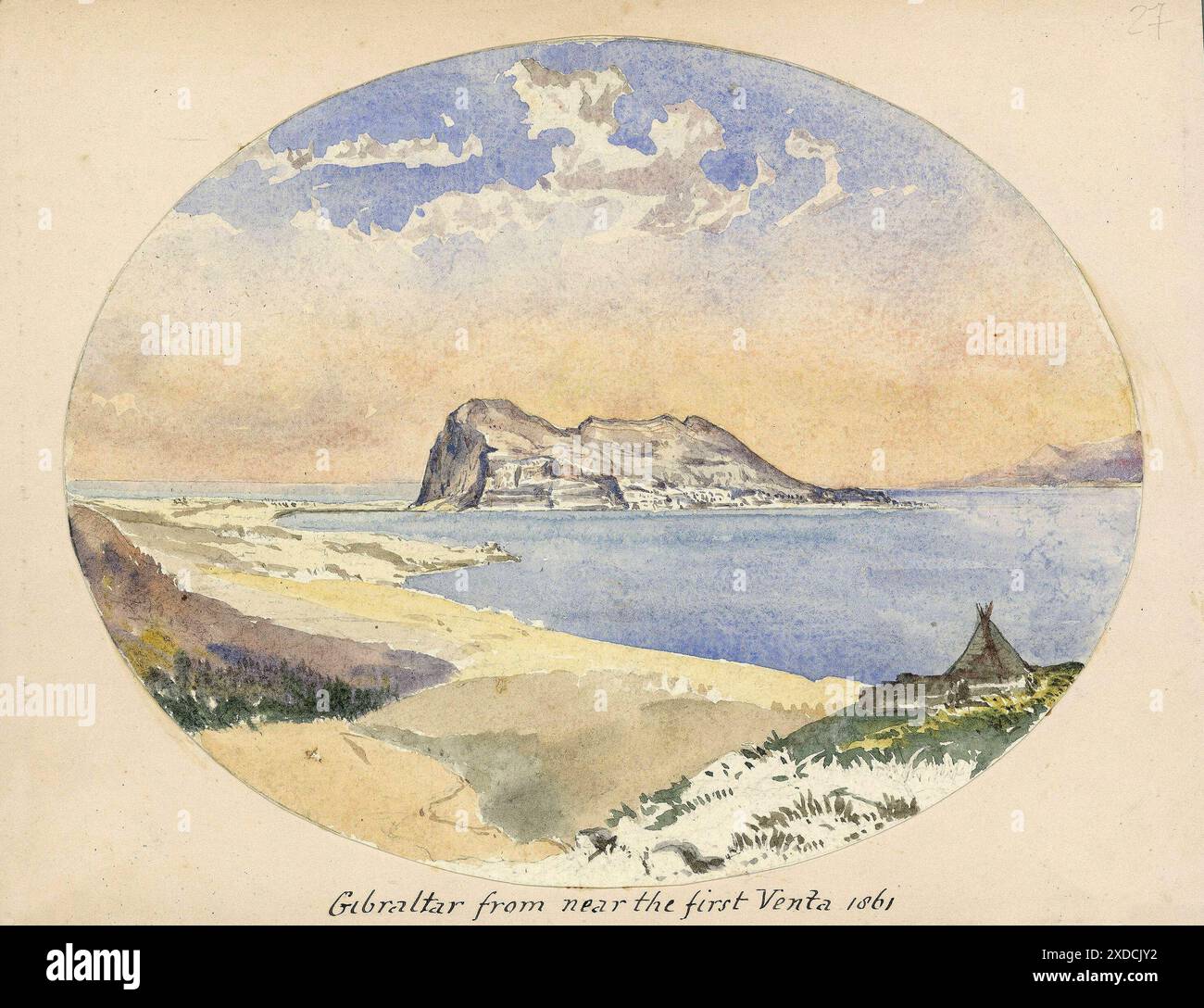 Gibraltar from near the first venta : 1861. Vintage historic artwork ...
