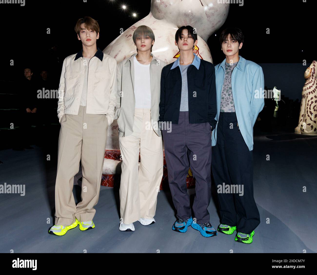 Paris, France. 21st June, 2024. Soobin, Huening Kai, Yeonjun and ...