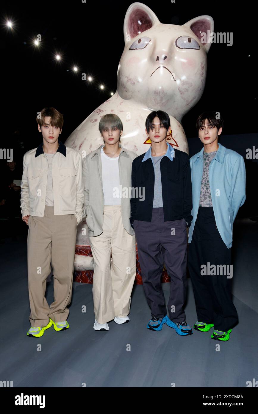 Paris, France. 21st June, 2024. Soobin, Huening Kai, Yeonjun and ...