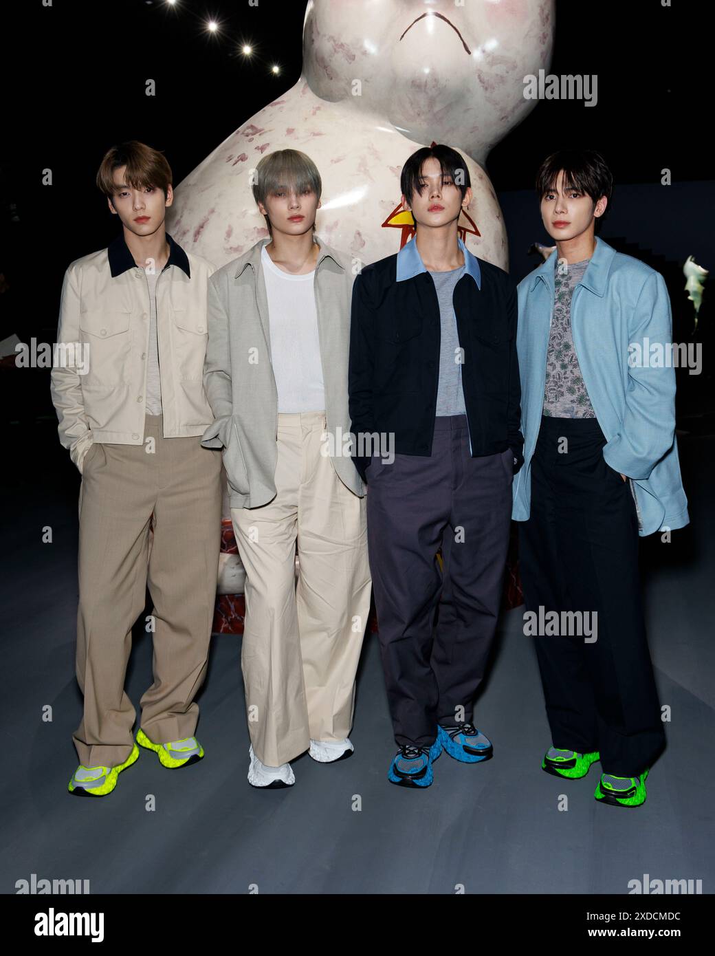 Paris, France. 21st June, 2024. Soobin, Huening Kai, Yeonjun and ...