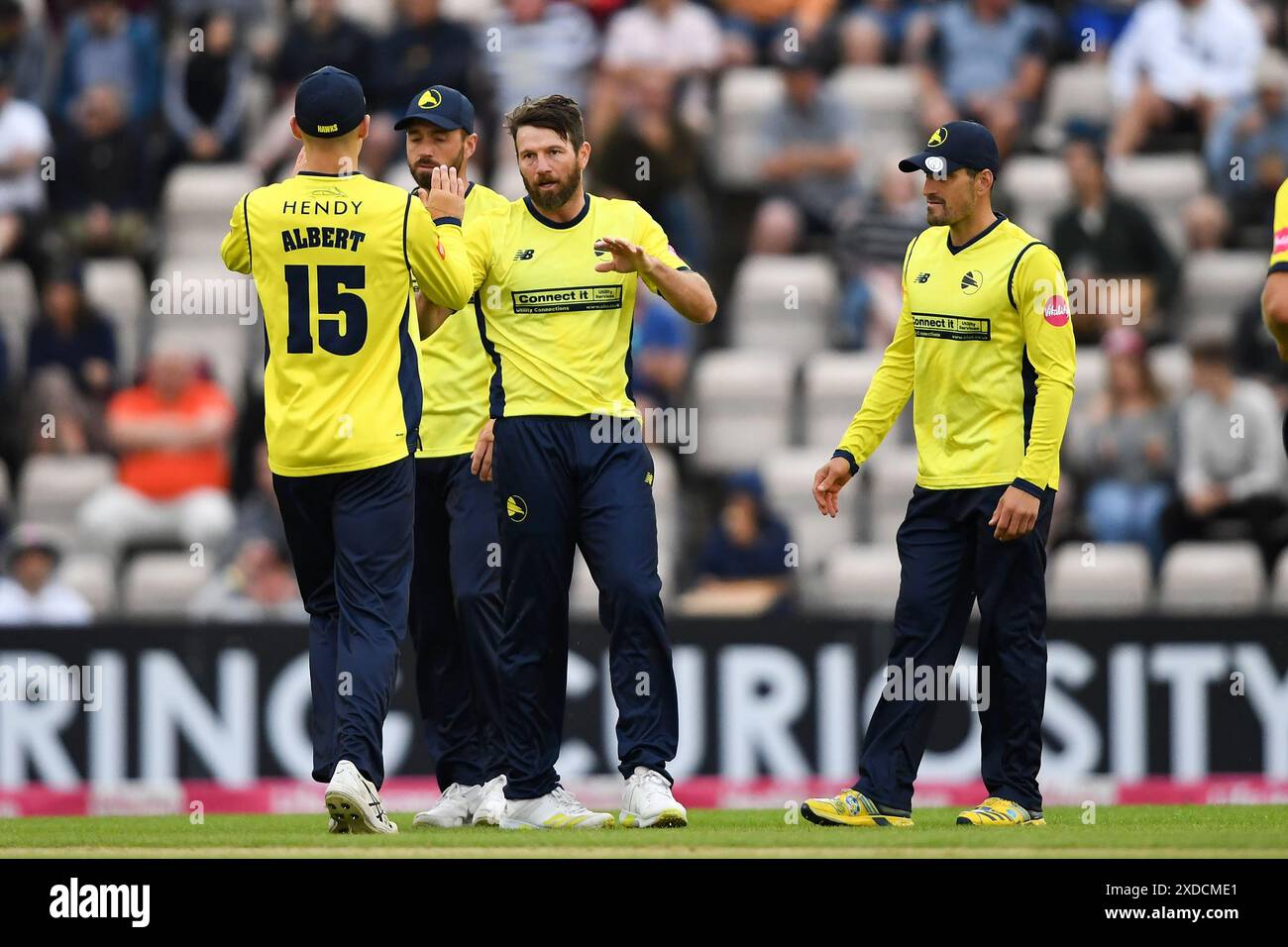 Southampton, UK. 21 June 2024. Michael Neser, Toby Albert and Hampshire ...