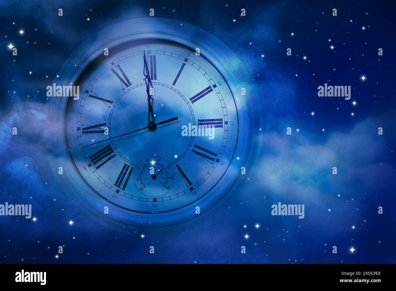 Clock and night starry sky, double exposure. Time concept Stock Photo ...